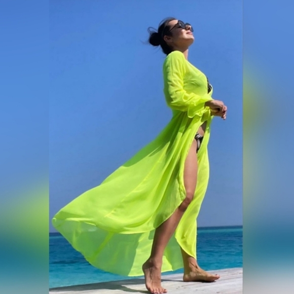 Hers & Mine | Swim | Hers Mine Sheer Neon Yellow Glow In The Dark Dress ...